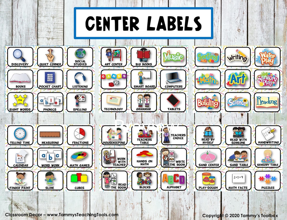Editable Classroom Center Labels Decor in Bright Classroom Decor Theme ...