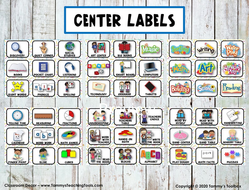Editable Classroom Center Labels Decor in Bright Classroom Decor Theme ...