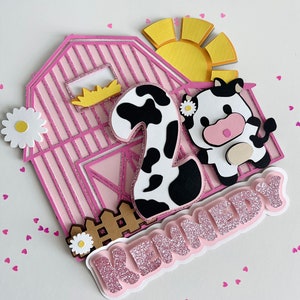 Cow Pink Farm Cake Topper Decor Custom 3D for Birthday Party, Baby ...