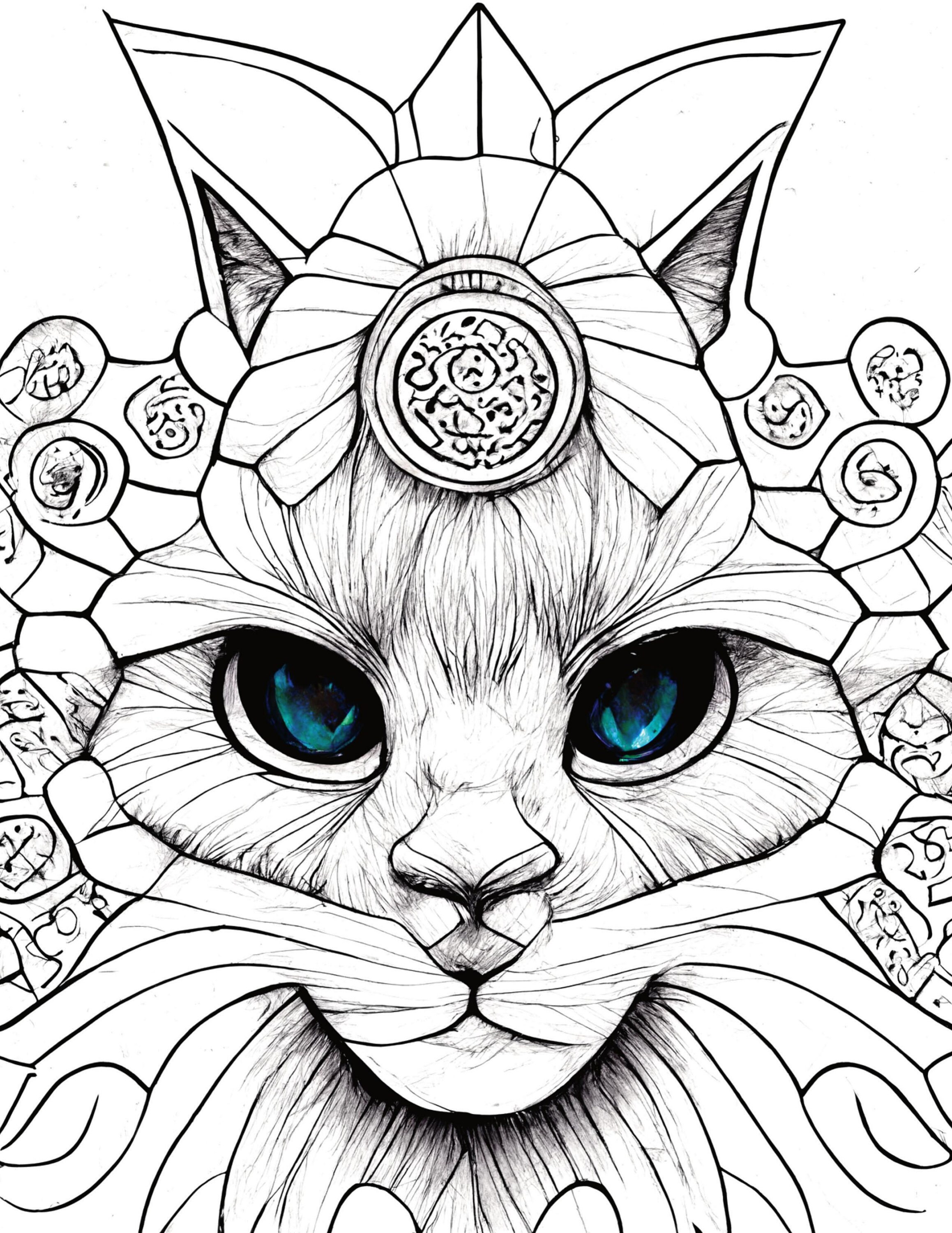 Cat Heads Colouring Pages - Big Bundle of 10 Images to Print and Colour ...