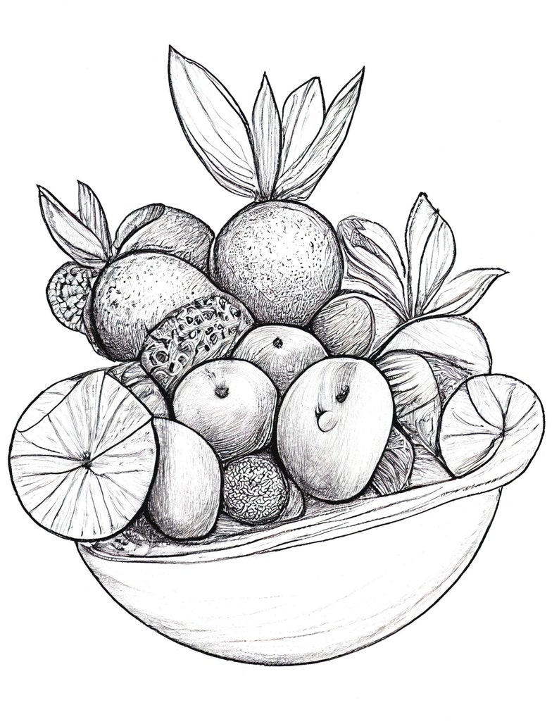 Bowls of Fruit Colouring Pages - Big Bundle of 10 Images to Print and ...