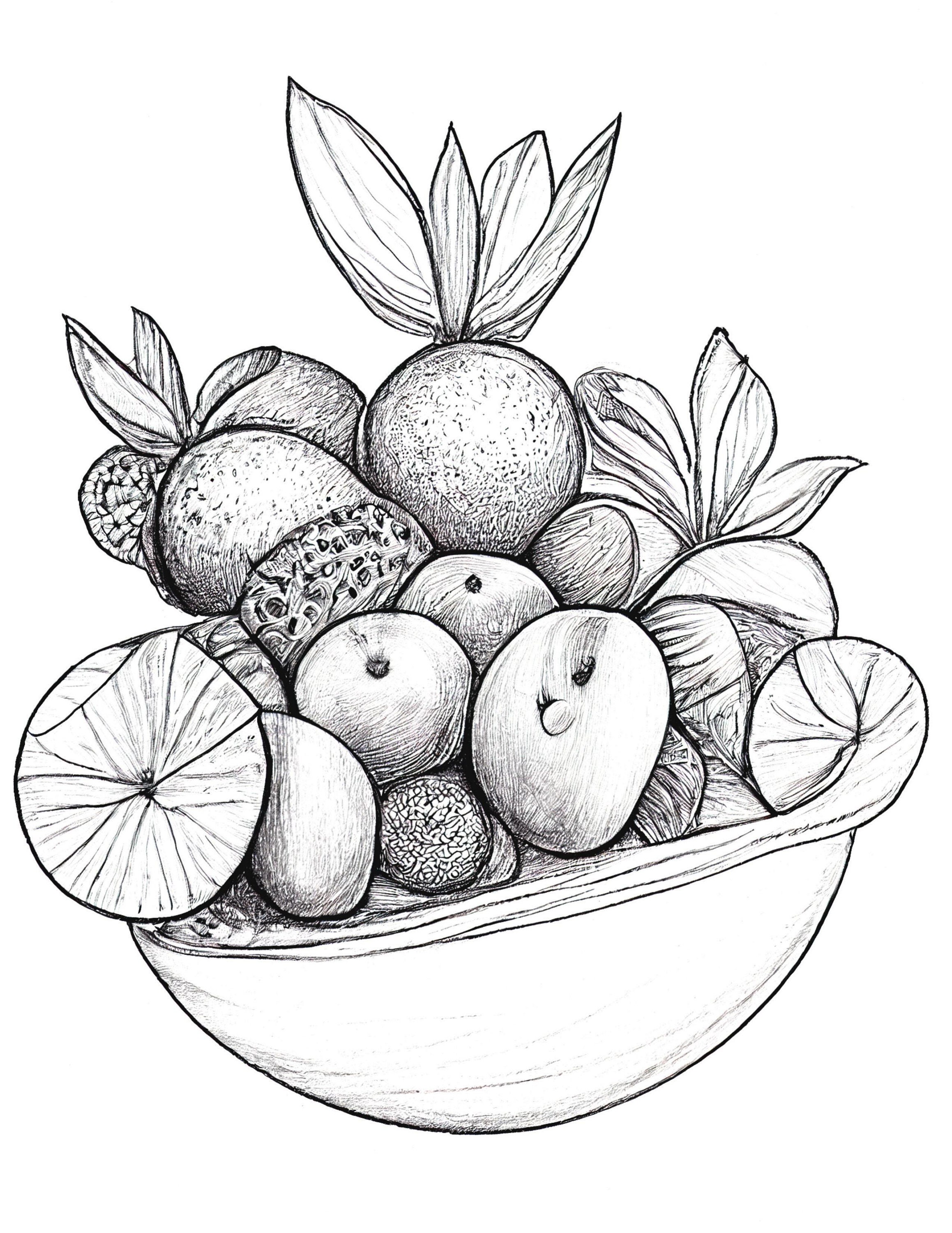 Bowls of Fruit Colouring Pages - Big Bundle of 10 Images to Print and ...
