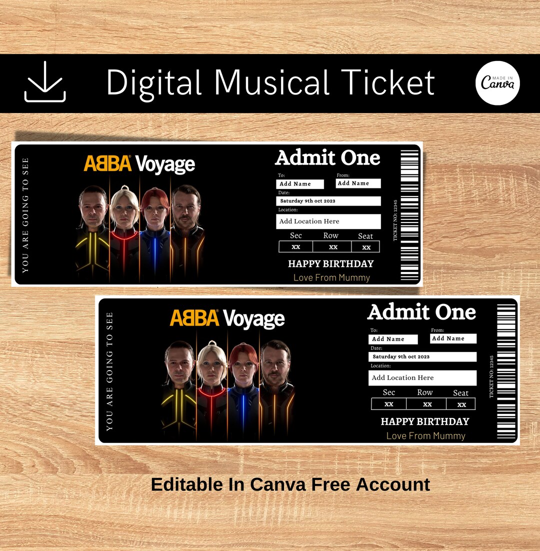 Editable Abba Voyage Broadway Musical Surprise Ticket - Etsy UK