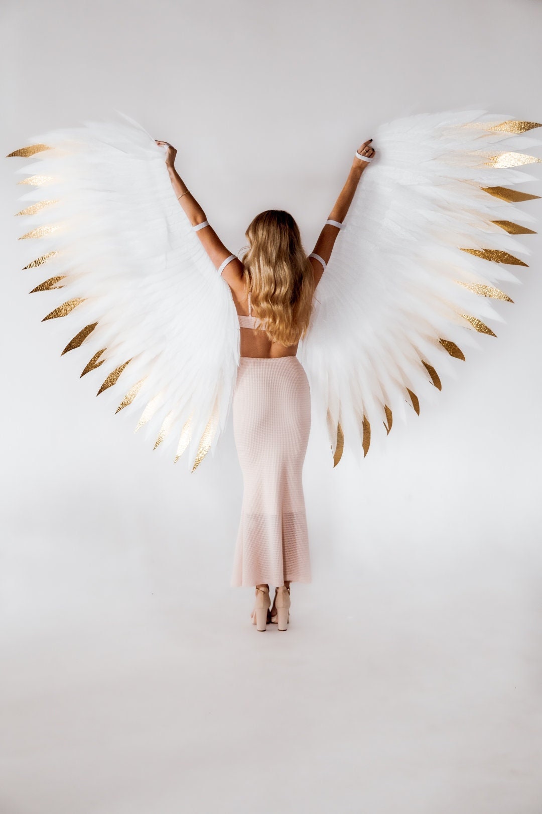 Hand Wings for Dancing, White and Gold Angel Wings Costume for a ...