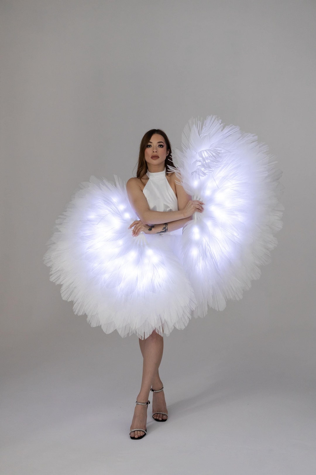 White Hand Fan With Lights, Dance Show Accessory to the Costume ...