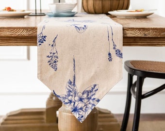 Blue Cotton Table Runner Swirl Print With Stripe Border - Etsy