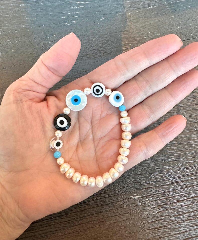 Five Evil Eye & Pearl Bracelet - Etsy