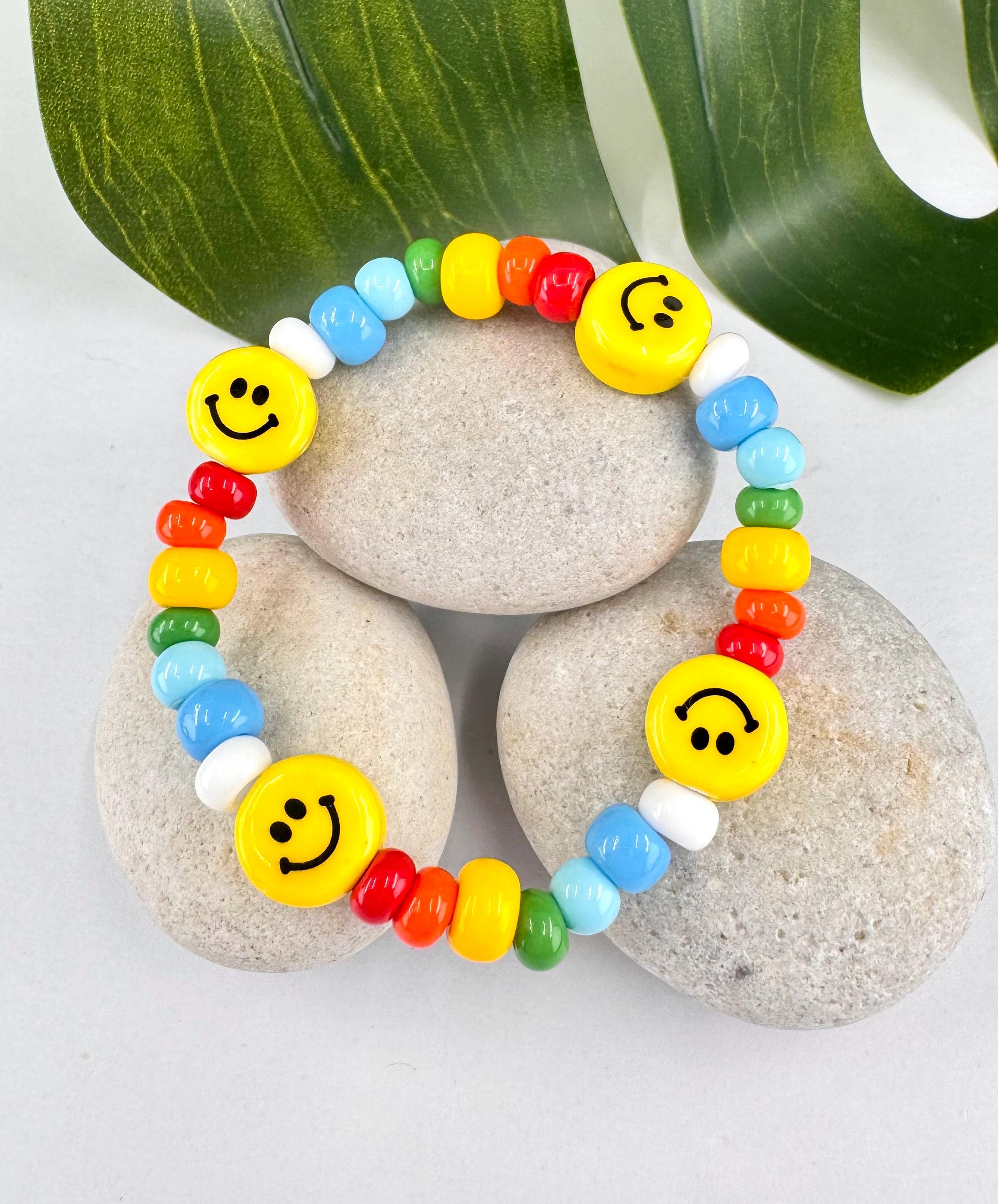 Smiley Bracelet With Colorful Rainbow Large Seed Beads - Etsy