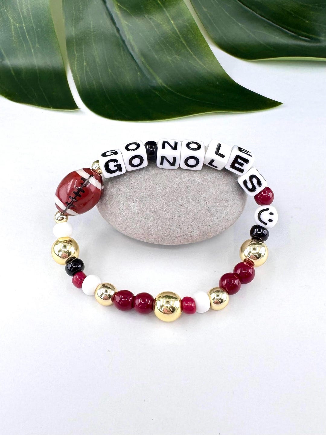 FSU Seminoles Bracelet: Gold Plated Beads, Ceramic Football - Etsy