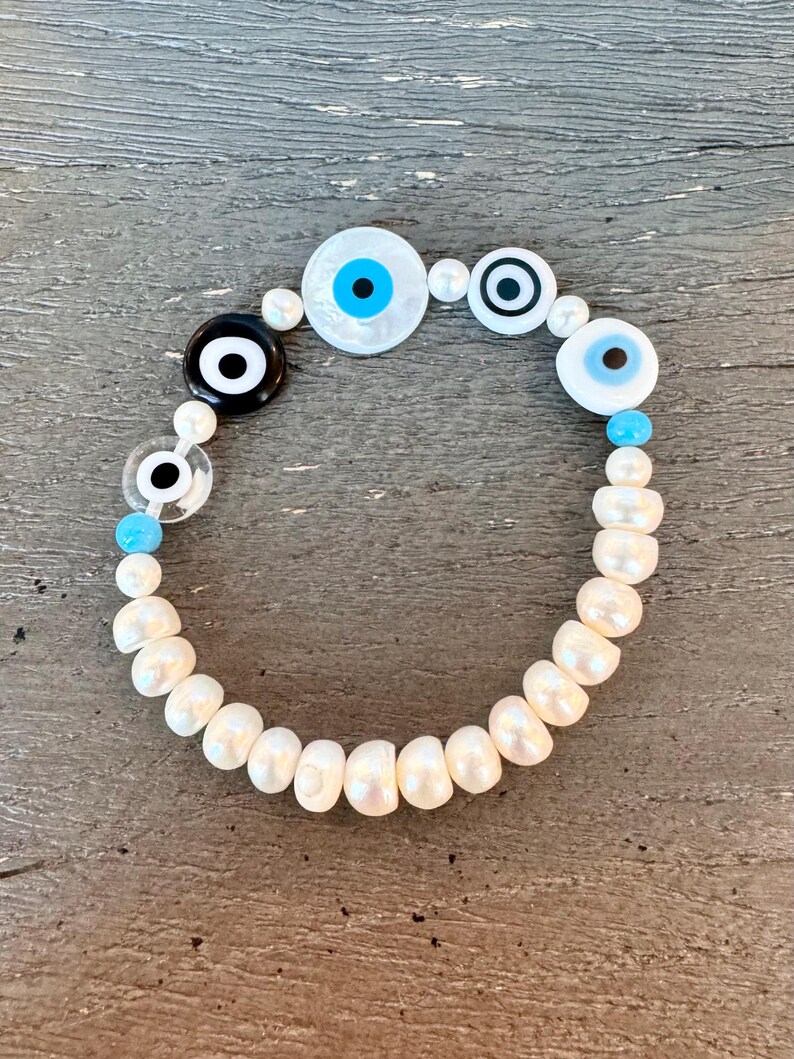 Five Evil Eye & Pearl Bracelet - Etsy