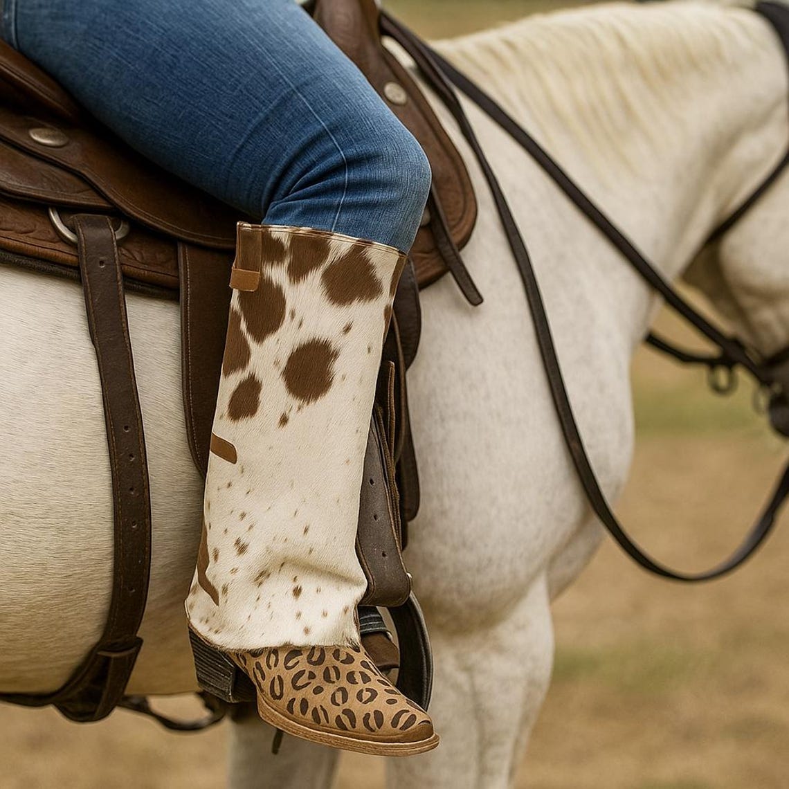 Handmade Cowhide Cowboy Boot Covers | Adjustable Fit, Unique Hide - Etsy