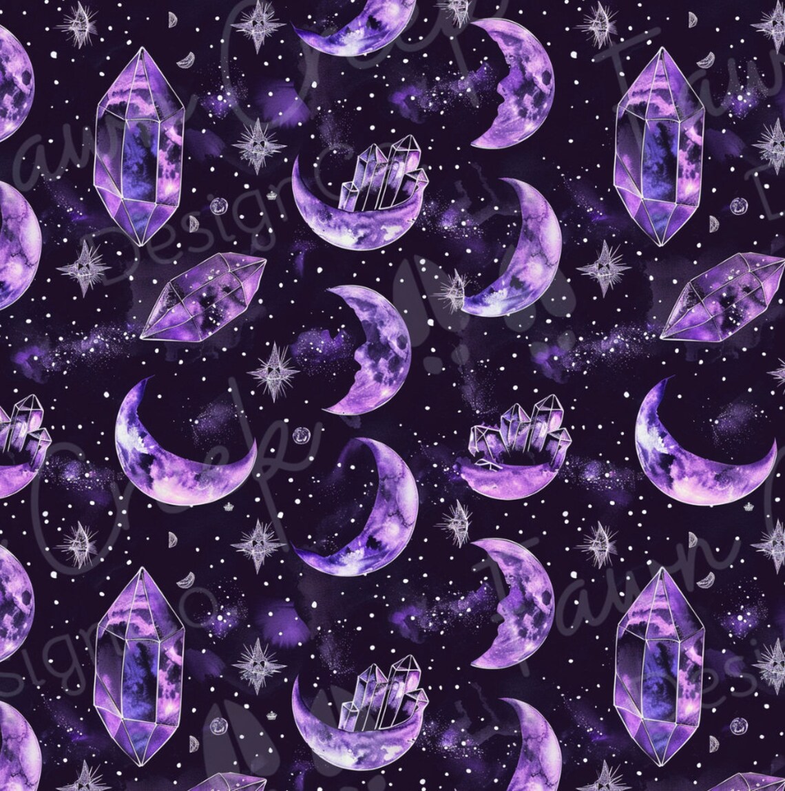 Crystal Moons Purple Witchy Seamless Digital Design File Png - Etsy
