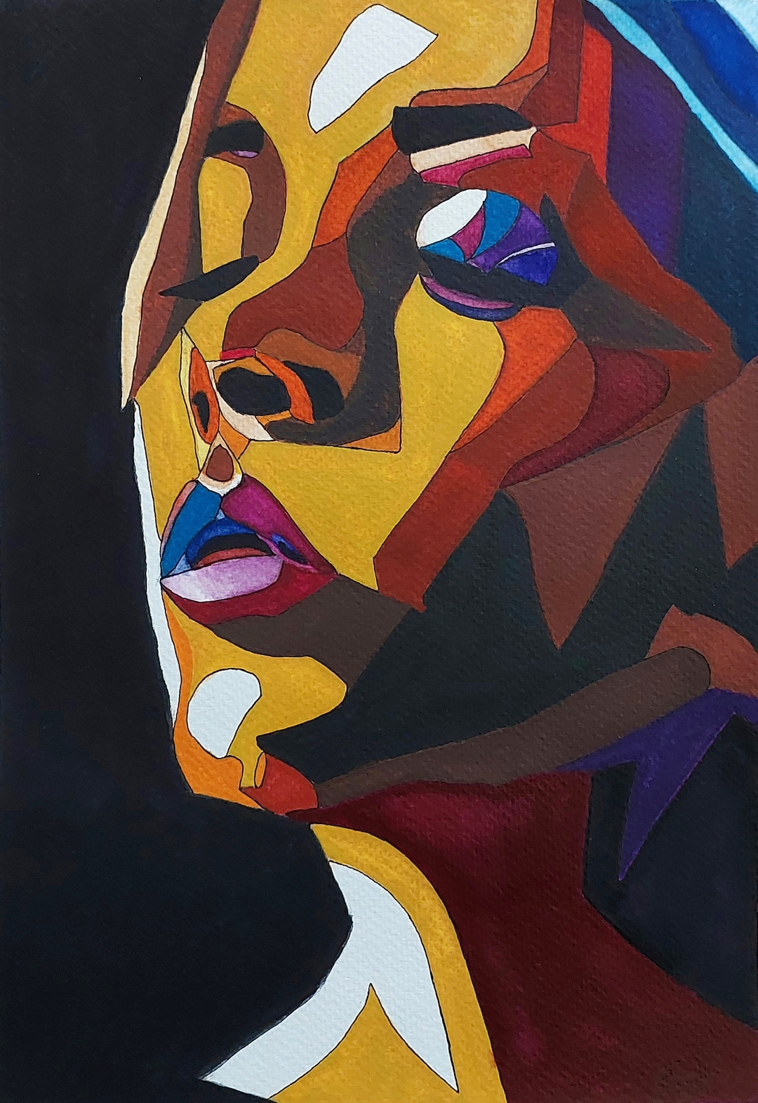 Original Watercolor Cubism Style Abstract Women Painting, Cubism, Woman ...