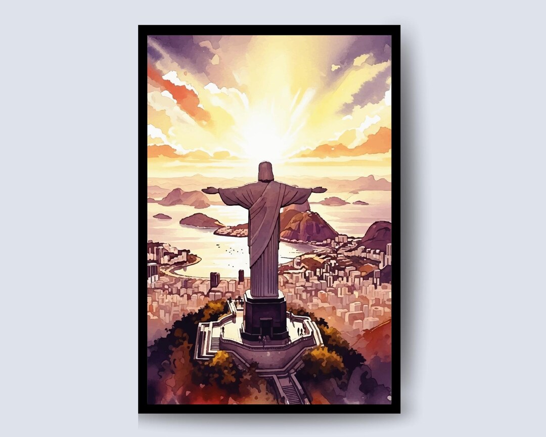 Rio Jesus Statue Watercolor Print: Brazil Travel Poster (digital ...