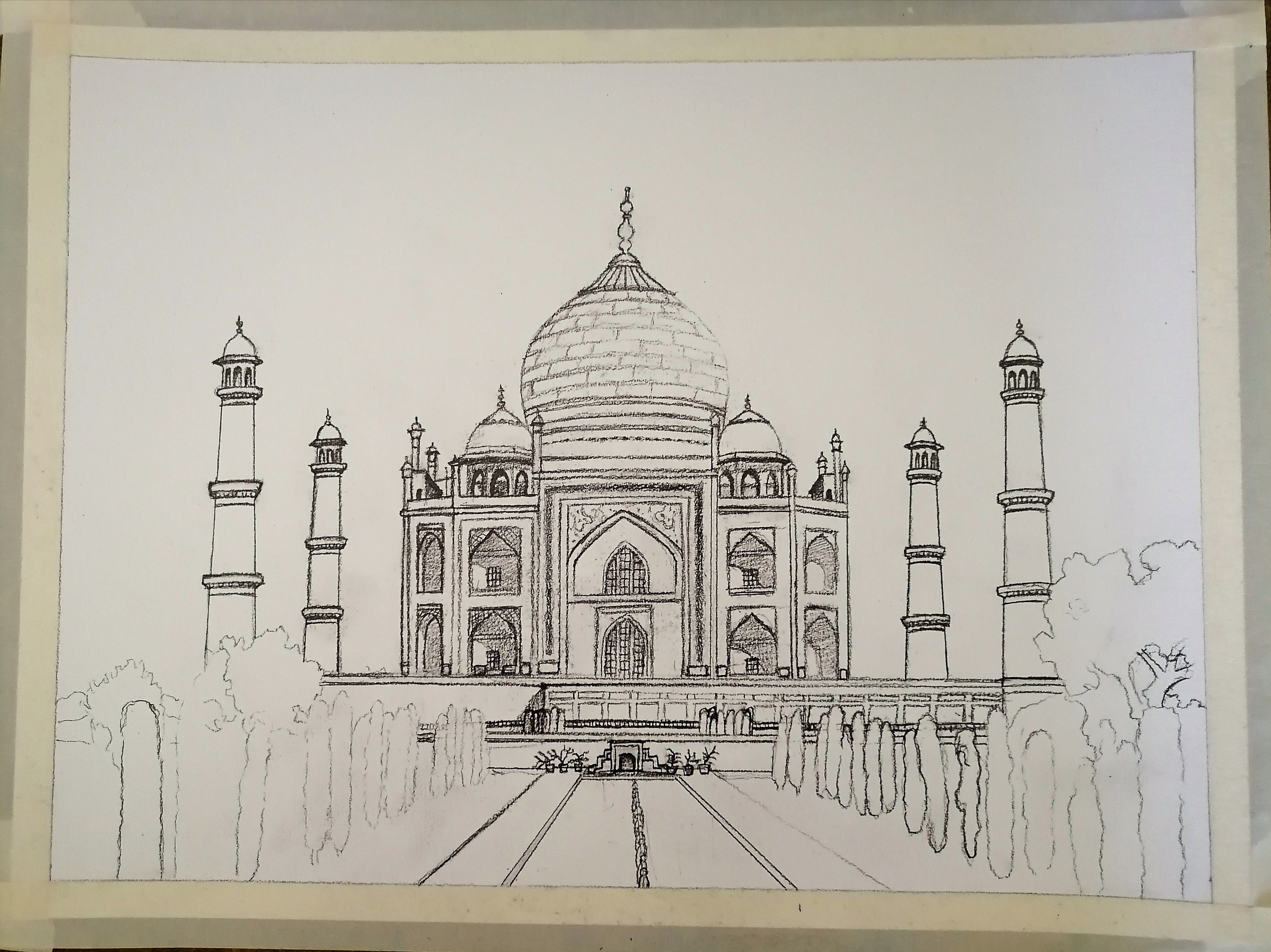 Indian Taj Mahal Mausoleum Original Pencil Drawing, Painting İndia ...