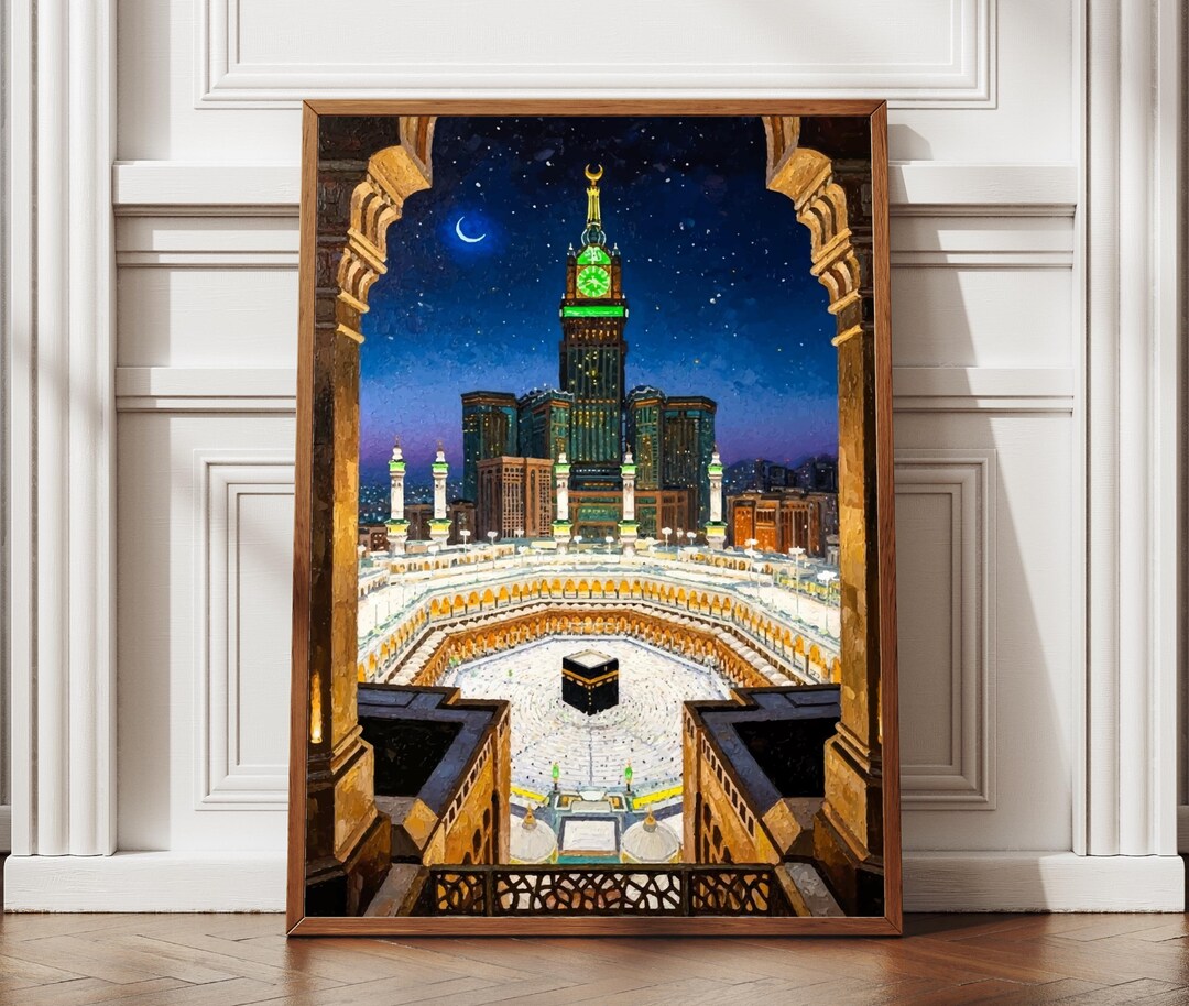 Kaaba and Clock Tower Travel Poster | Mecca Oil Painting Style Digital ...