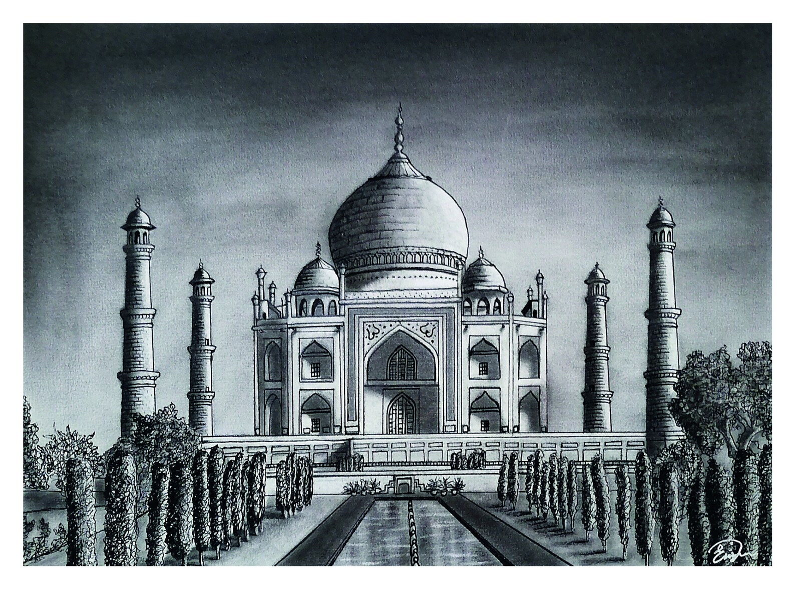 Indian Taj Mahal Mausoleum Original Pencil Drawing, Painting İndia ...