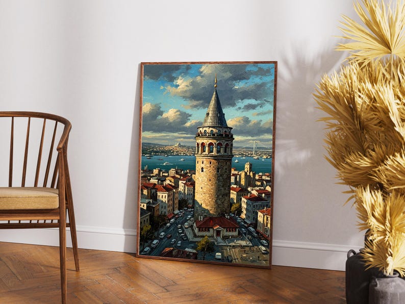 Galata Tower Istanbul View Oil Painting Textured Style Print Wall Art ...
