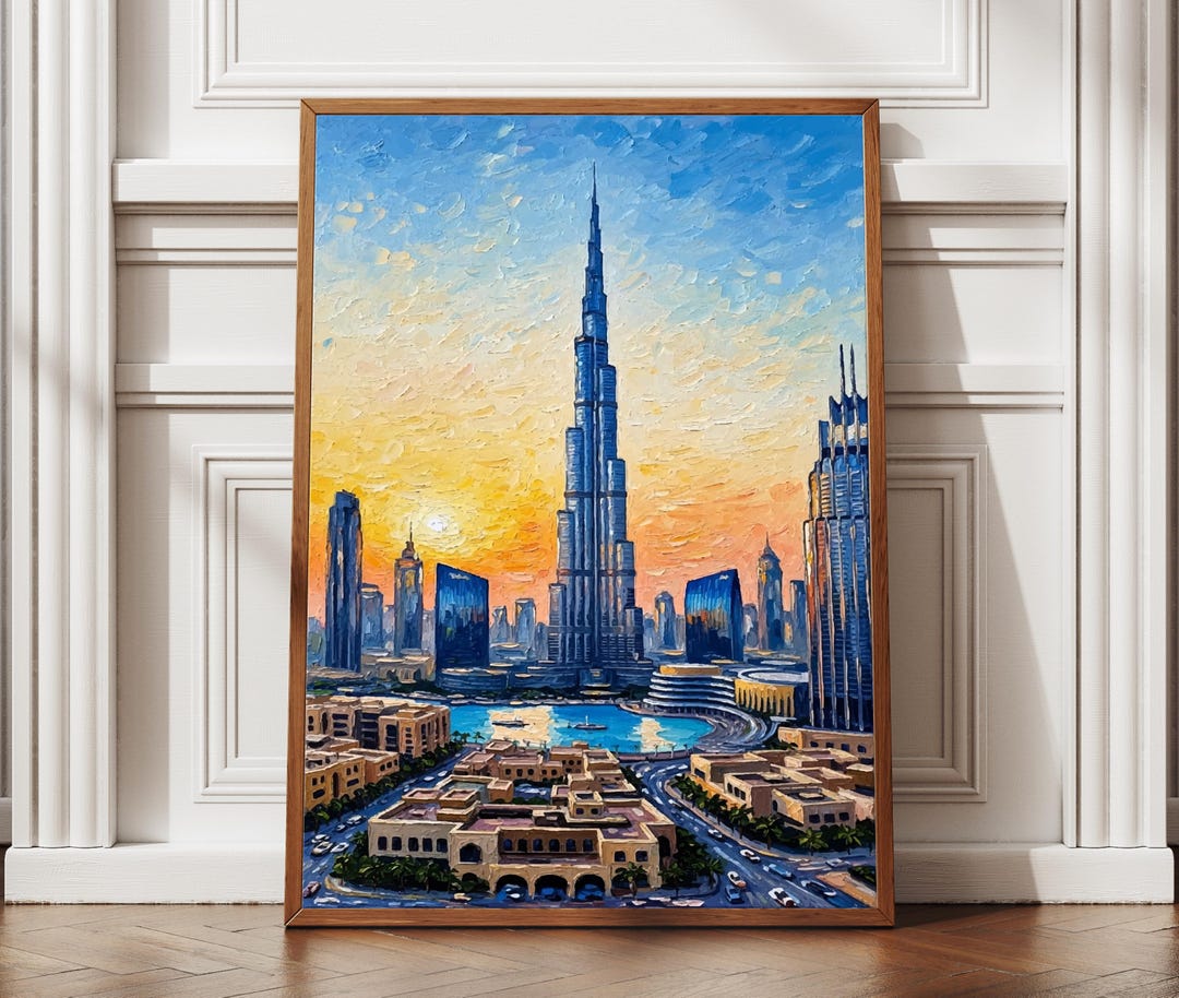 Dubai Burj Khalifa Sunset Textured Oil Painting Art Print UAE Travel ...
