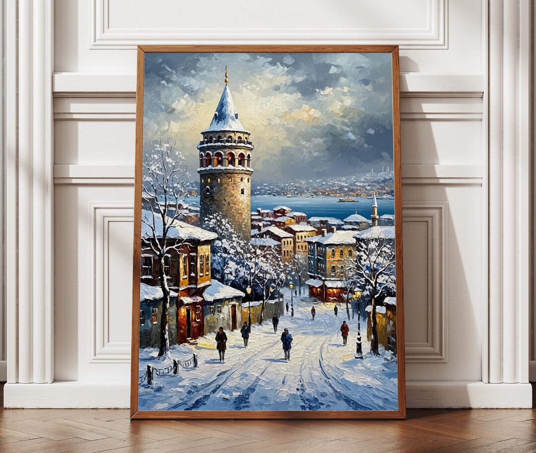 Galata Tower Winter Wall Art Snowy Istanbul Printable Textured Oil ...