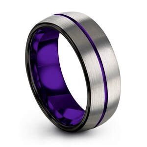 Purple Wedding Ring Mens Wedding Band Silver Tungsten Band - Etsy