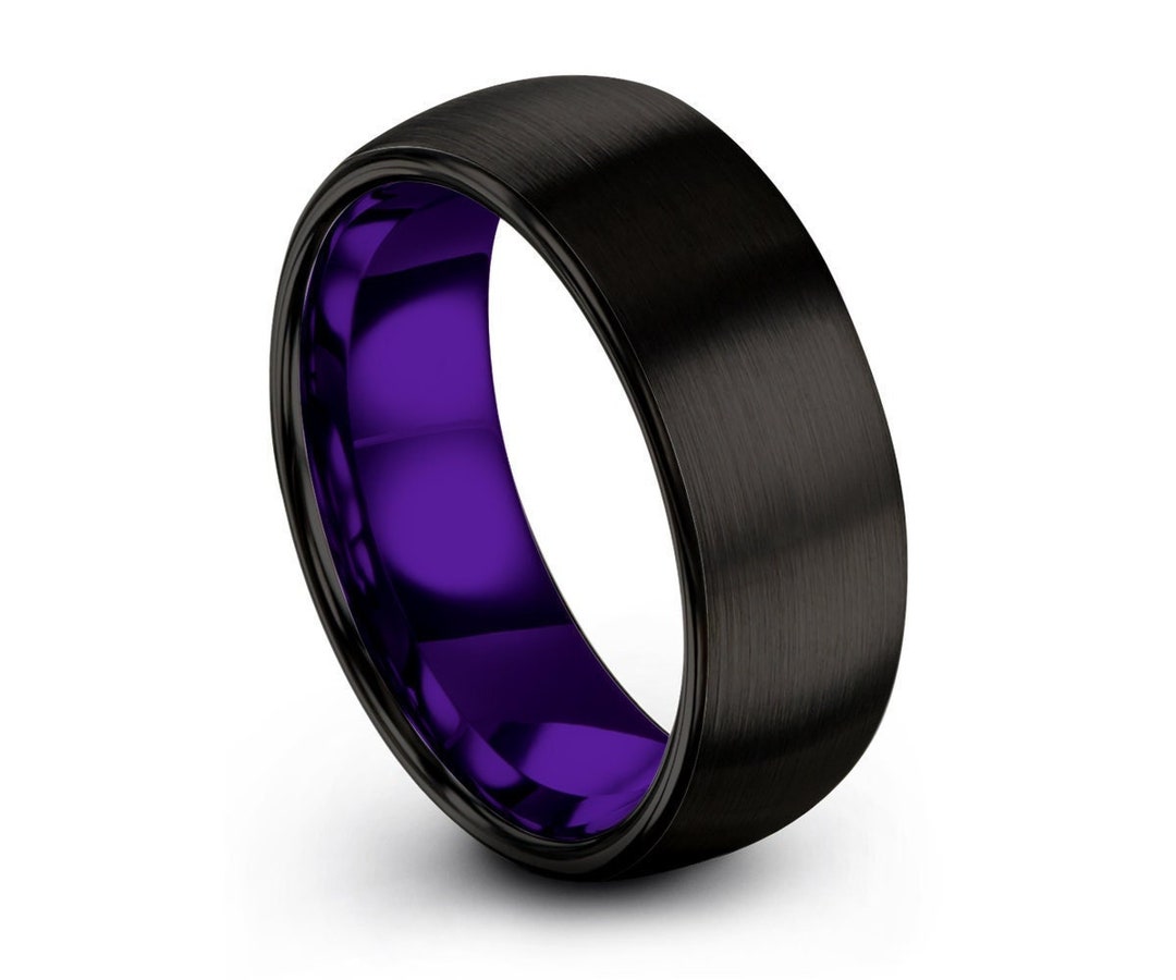 Mens Wedding Band Black, Tungsten Ring Purple 8mm, Wedding Ring, Dad ...