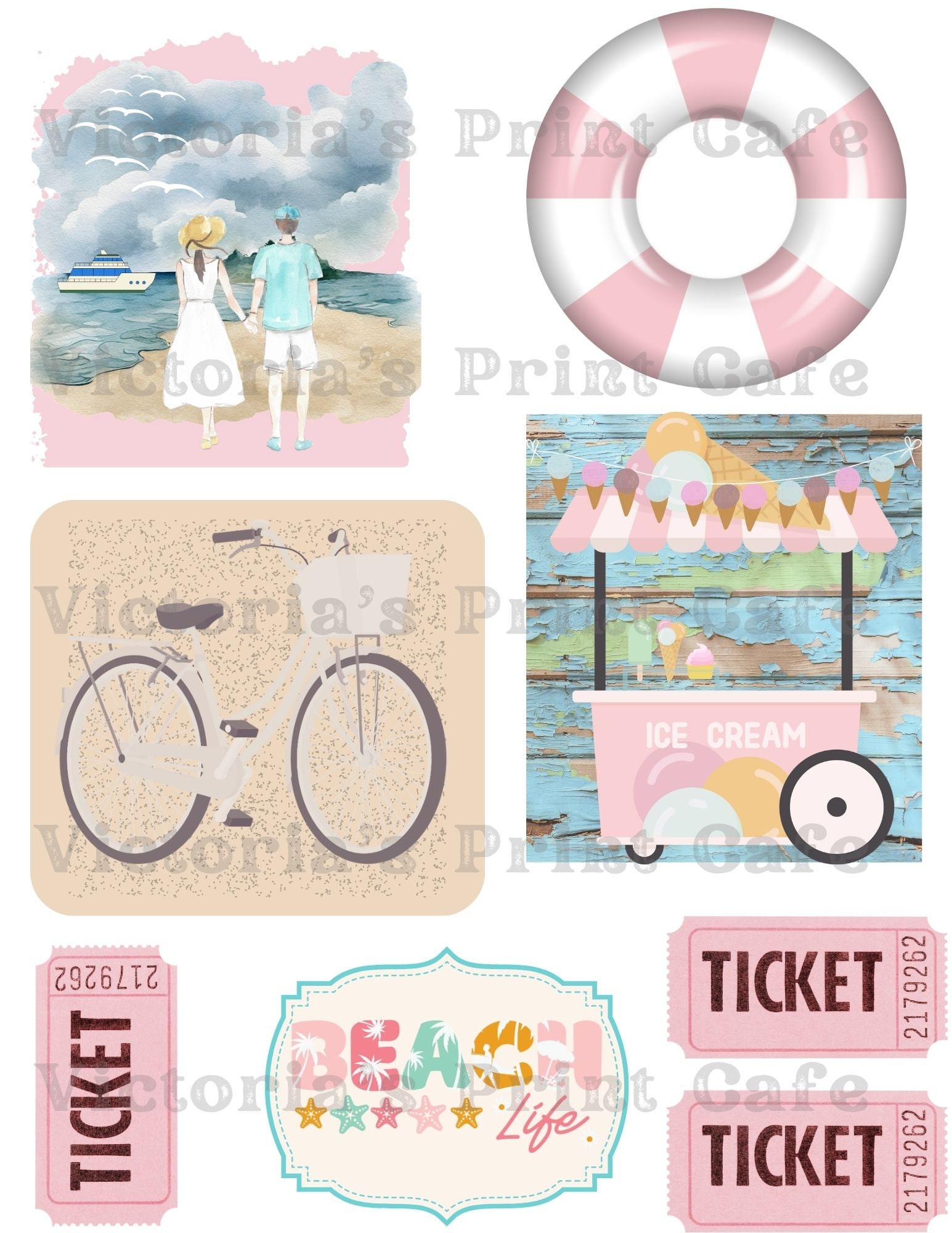 Boardwalk Ephemera, Summer Beach Scrapbooking, Carnival (digital ...