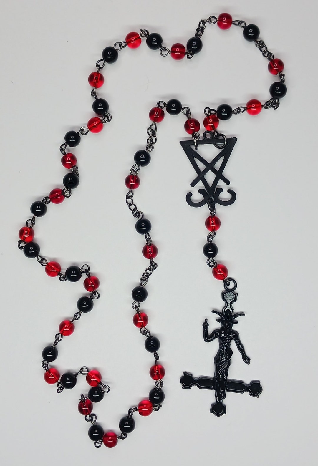 Baphomet Inverted Cross Lucifer Sigil Rosary Black Satan Seal - Etsy