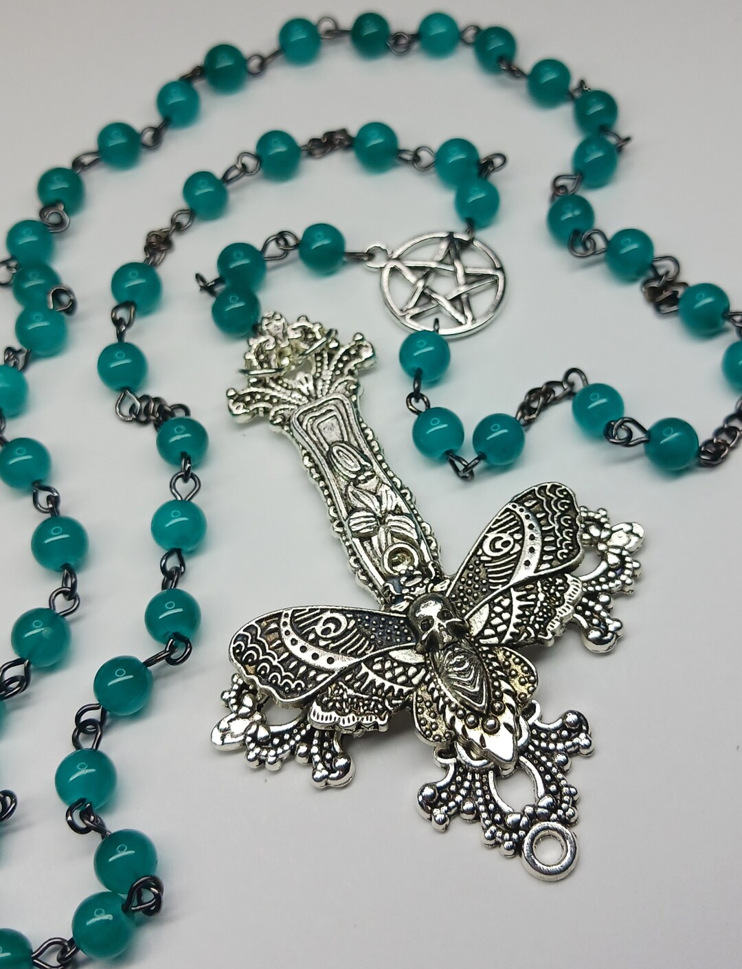 Silver Victorian Inverted Cross Death Moth Pentagram Rosary - Etsy