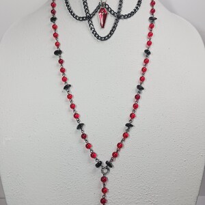 Choker Rosary Necklace - Pentagram Bats Coffin Lucifer Sigil - Red ...