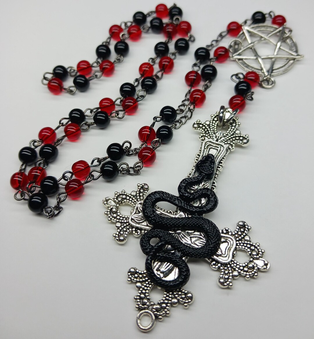 Silver Victorian Inverted Cross Serpent Snake Pentagram Rosary - Etsy