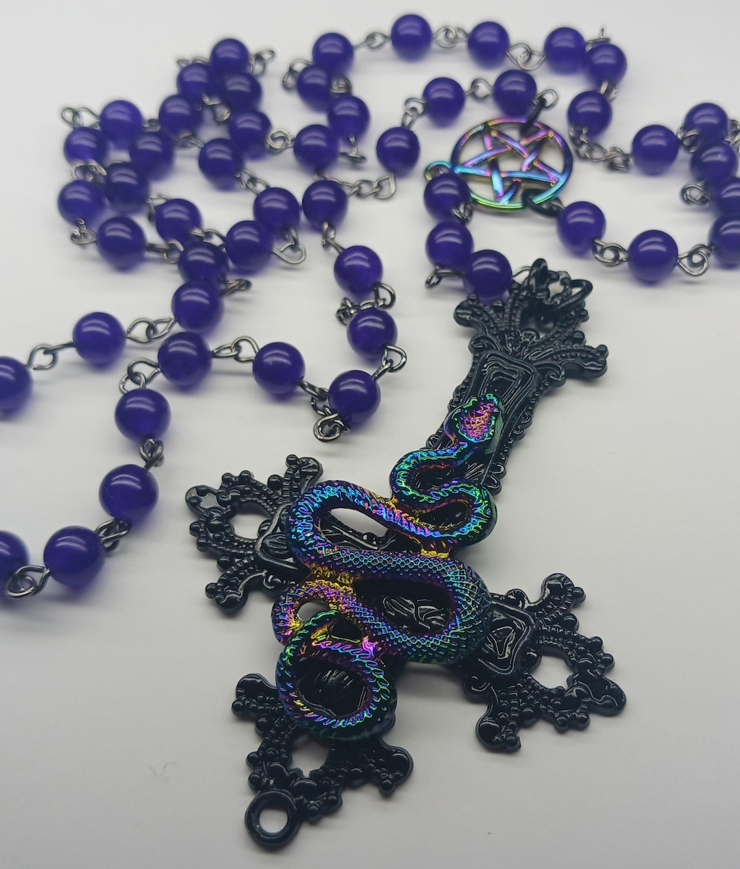 Black Victorian Inverted Cross Serpent Snake Pentagram Rosary - Etsy