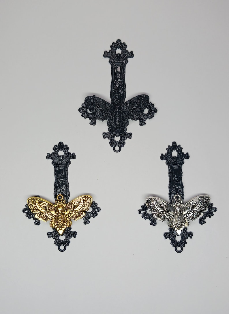 Black Victorian Inverted Cross Death Moth Pentagram Rosary - Etsy