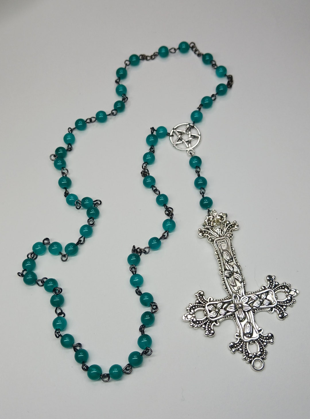 Victorian Inverted Cross Silver Pentagram Rosary - Etsy