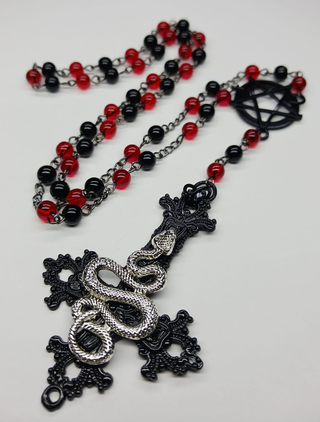 Black Victorian Inverted Cross Serpent Snake Pentagram Rosary - Etsy
