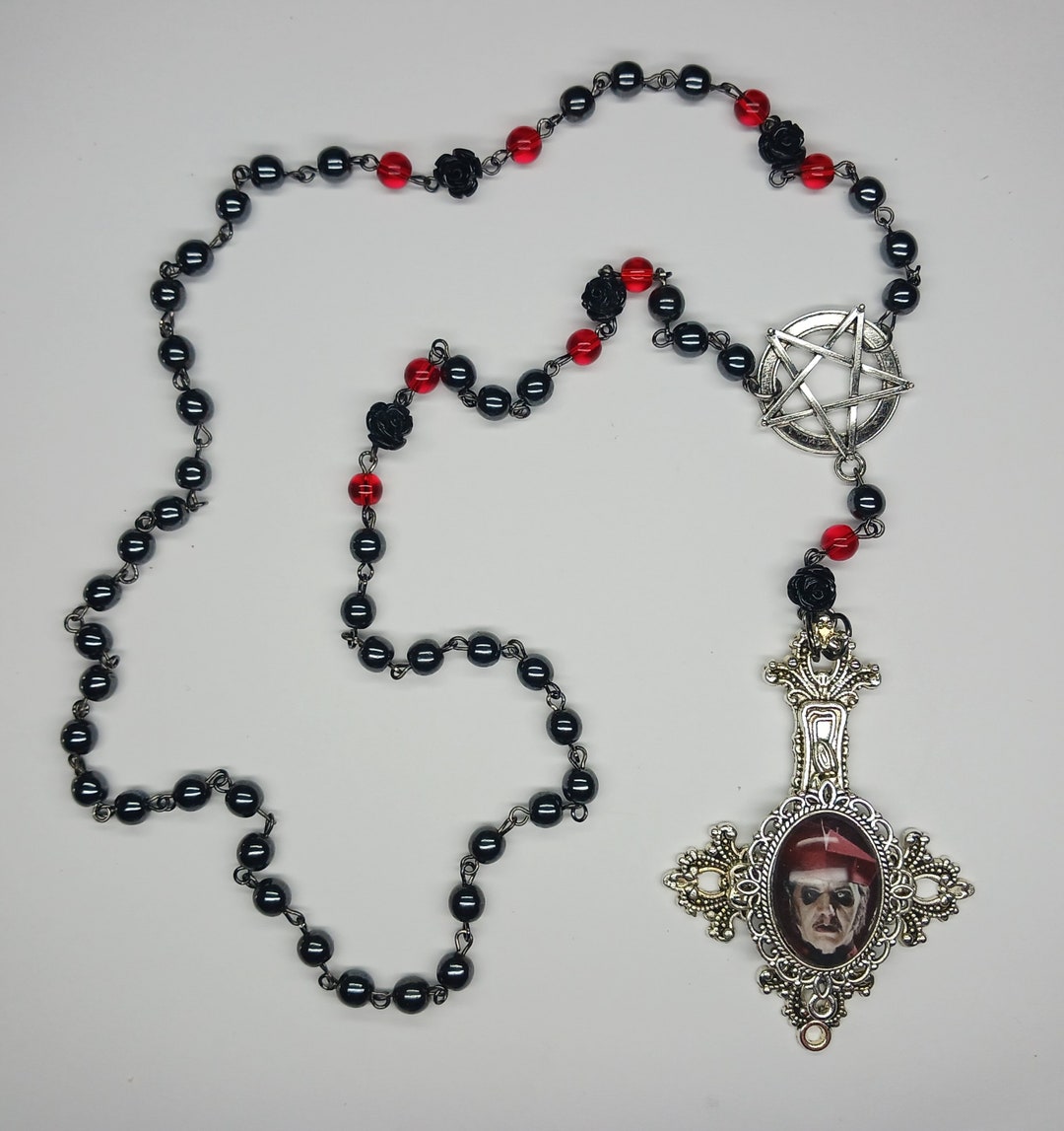 Portrait Pendant Inverted Cross Hematite and Rose Beads Rosary - Etsy