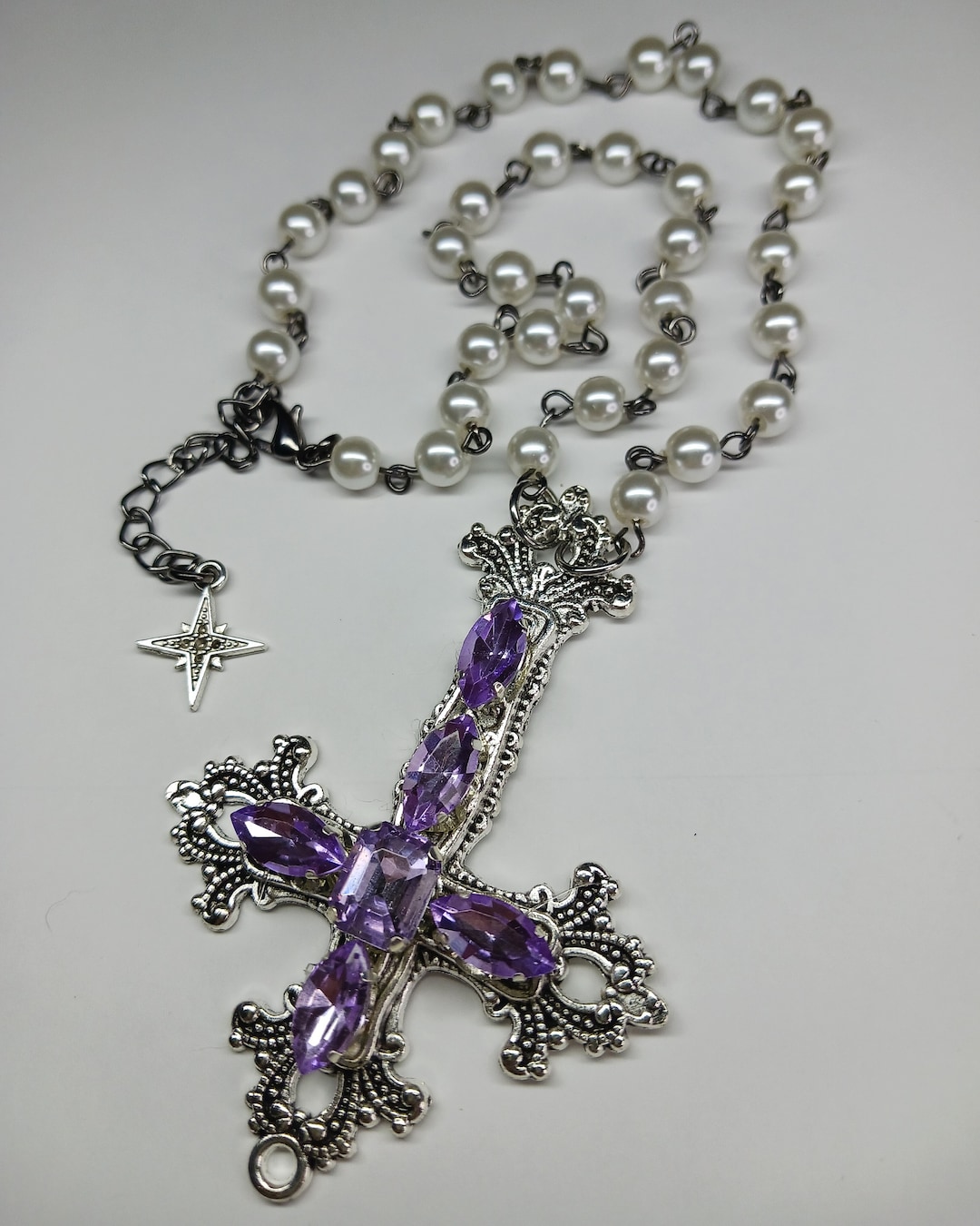 Jeweled Lavender Inverted Cross Pendant Necklace - Etsy