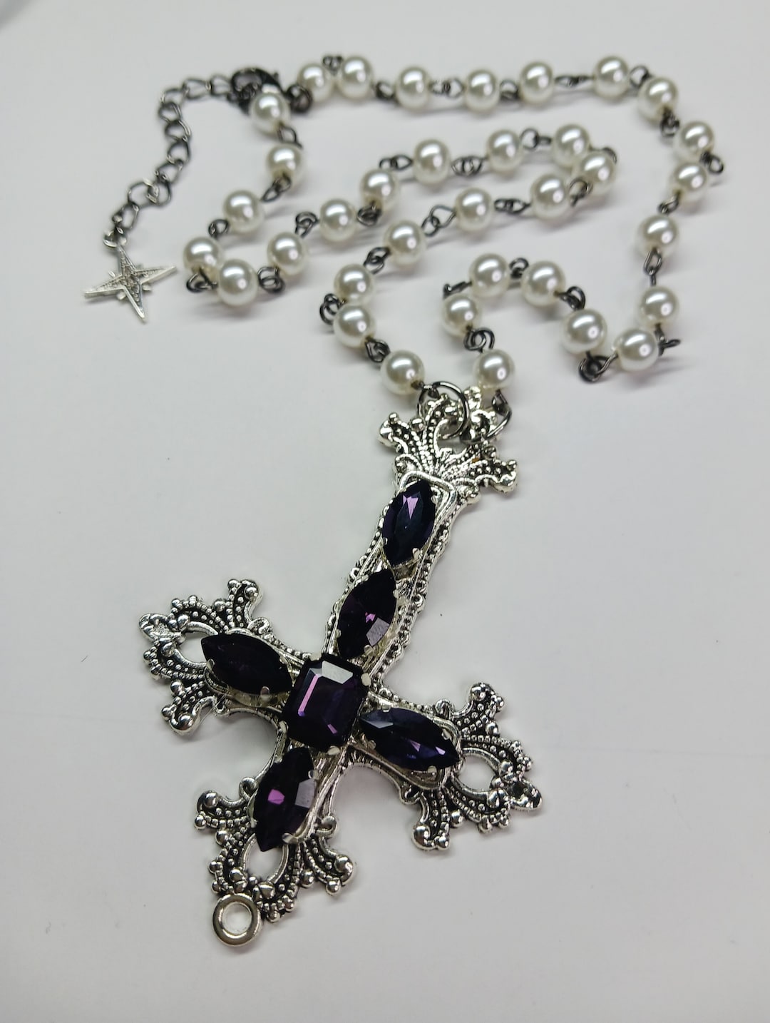 Jeweled Violet Inverted Cross Pendant Necklace - Etsy