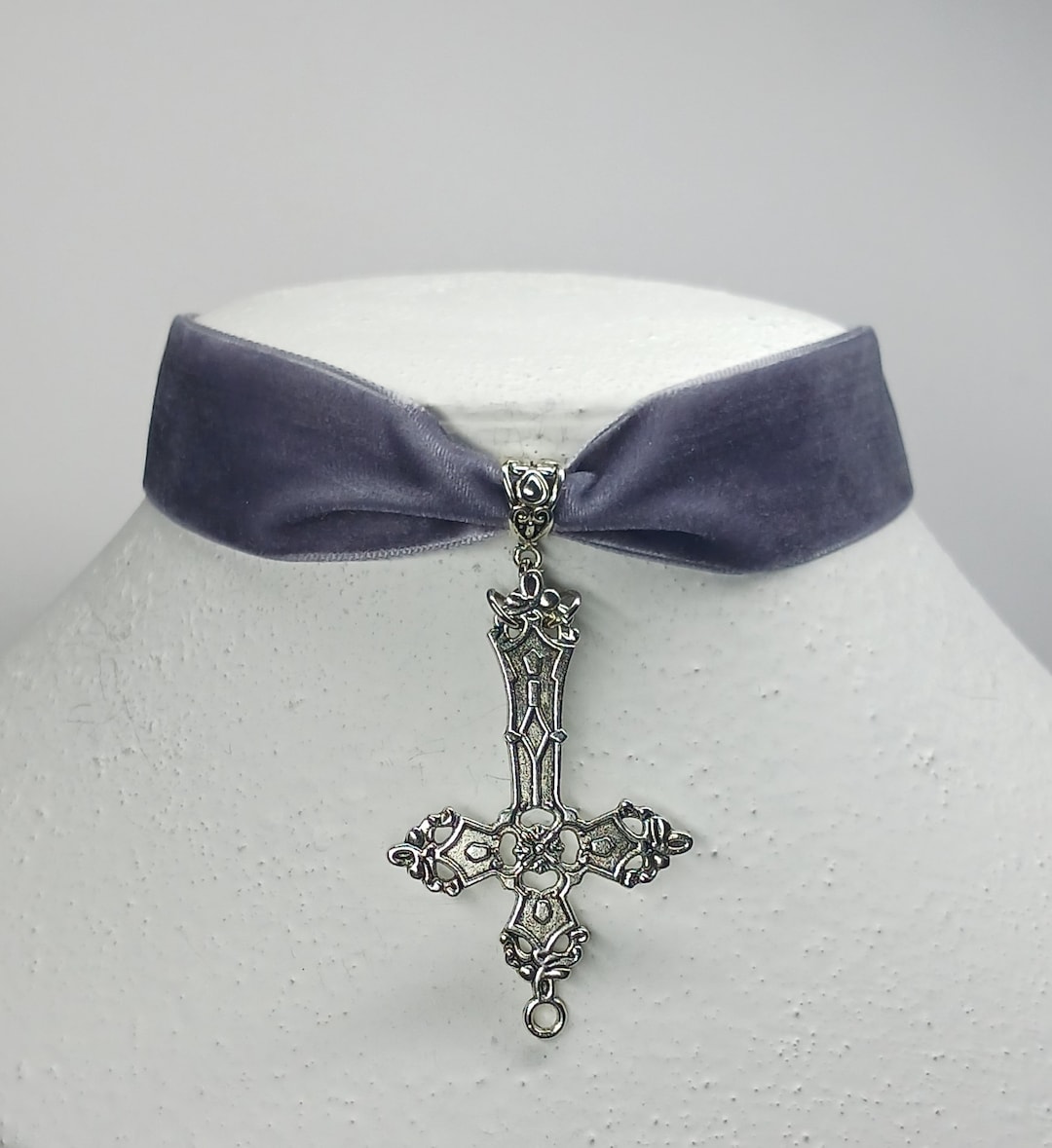 Inverted Cross Pendant Choker Silver - Etsy
