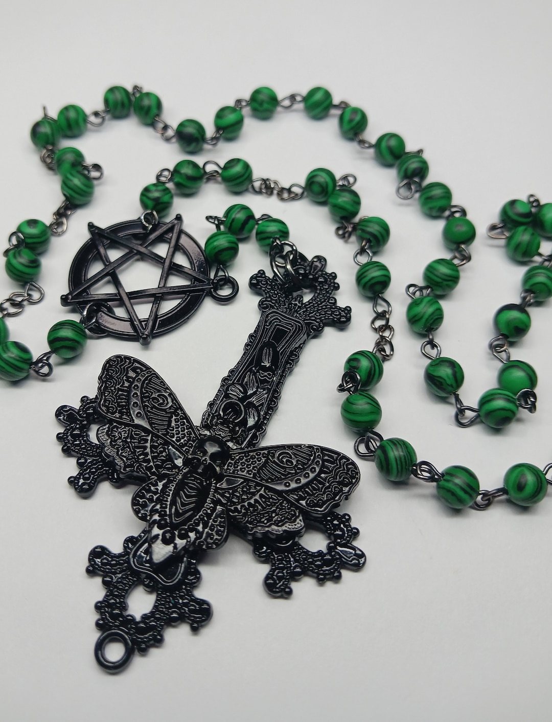 Black Victorian Inverted Cross Death Moth Pentagram Rosary - Etsy