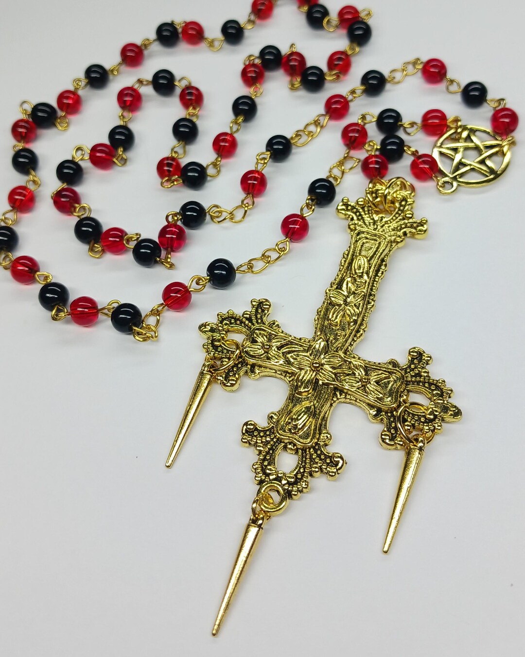 Victorian Inverted Cross Pentagram Rosary Spikes Gold - Etsy