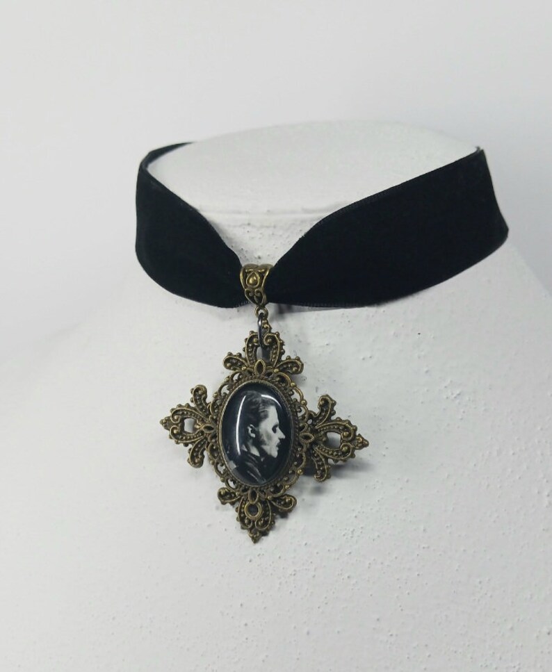 Portrait Pendant Velvet Choker Antique Bronze - Etsy