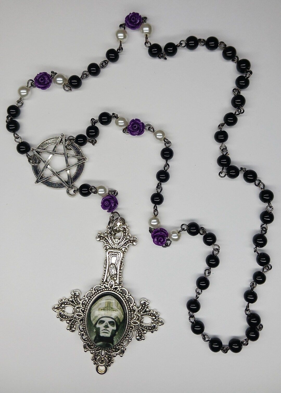 Portrait Pendant Inverted Cross Onyx and Rose Beads Rosary - Etsy