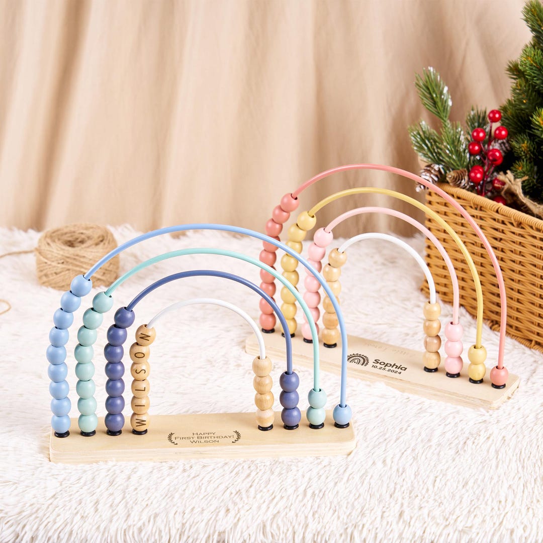 Personalized Name Pink Abacus, Rainbow Abacus, Wooden Nursery, Baby ...
