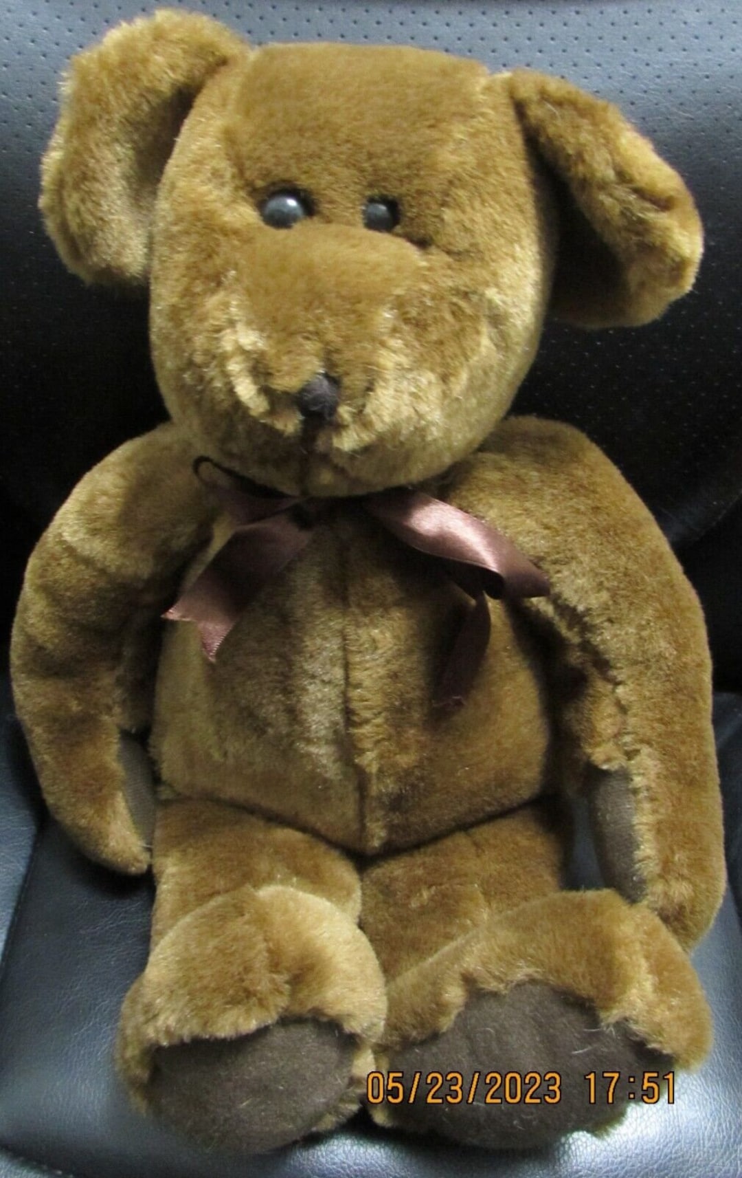 Vintage Teddy Bear Brown Plush Stuffed Soft With Bow Classic Nadel ...