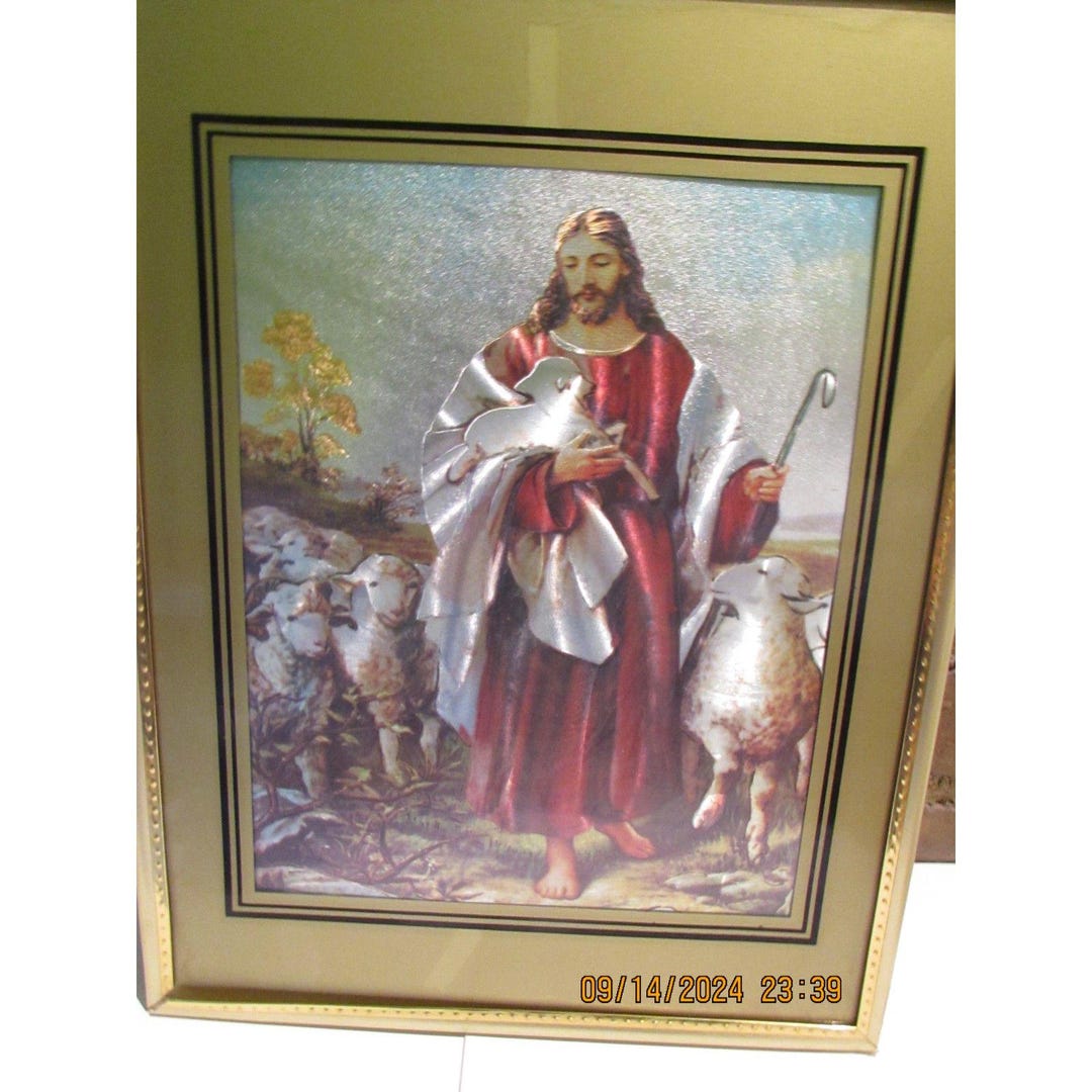 Vintage Picture JESUS With LAMBS Shepard LORD Rod Staff Christian ...