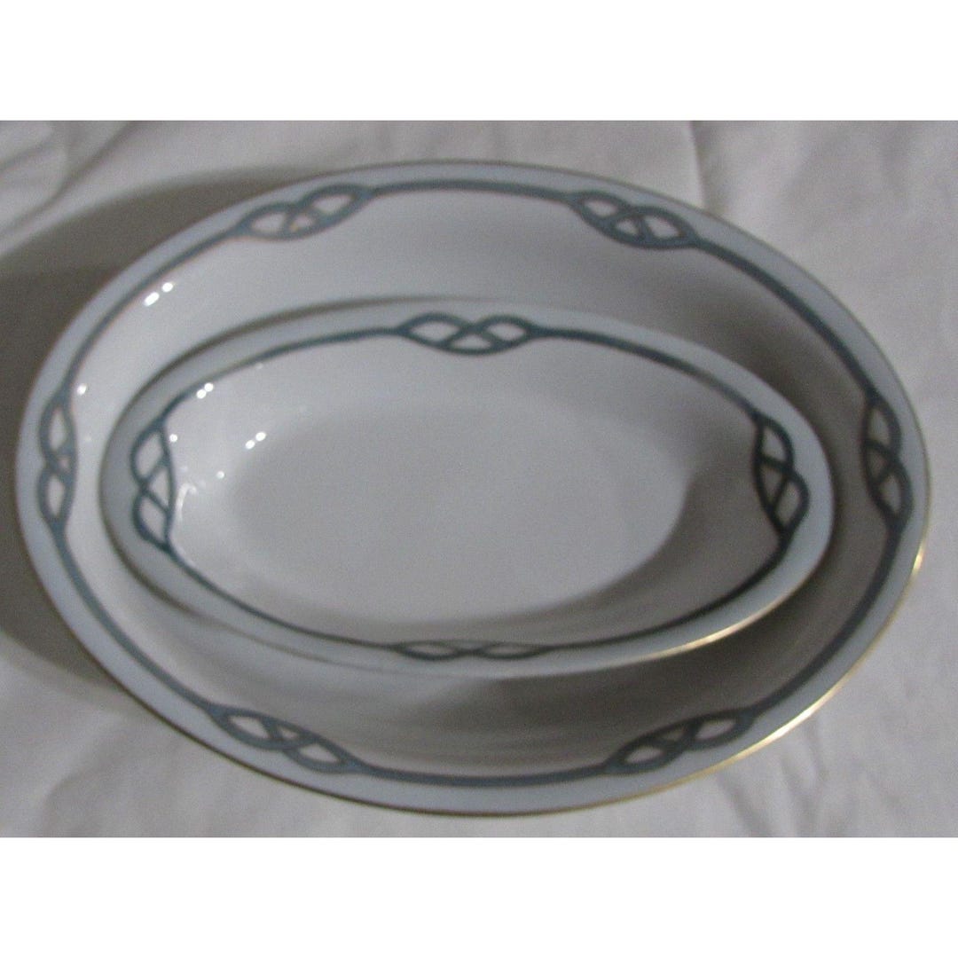 Nippon Meito Hand Painted China Set of 2 Oval Serving Bowls Gold Trim ...