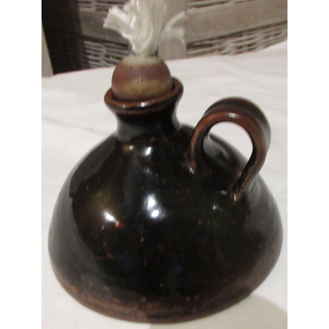 Pottery Oil Lamp With Wick Handmade Signed by Artist Brown Fall Color ...