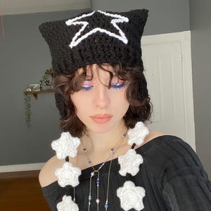Triple Star Strings Cat Hat Handmade Crocheted Striped Earflaps Beanie ...
