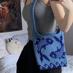 Hand Bag Fish Wave Design Crocheted Knit Purse Tote - Etsy